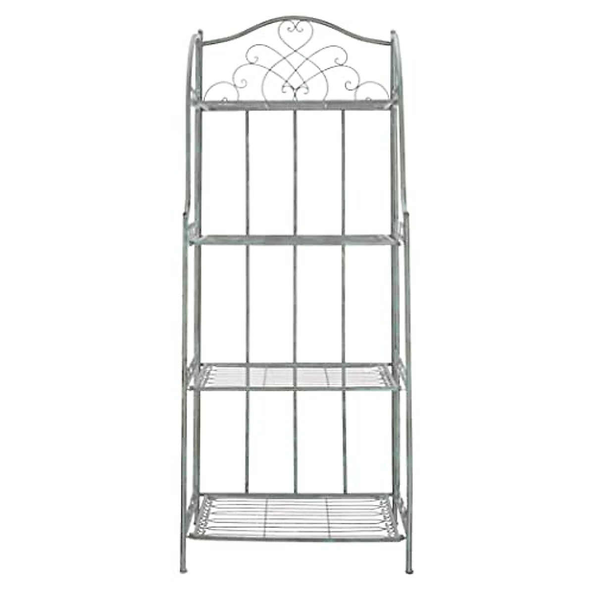 SAFAVIEH Outdoor Collection Amaris Victorian Antique Dark Green Wrought Iron 4-Tier Baker's Rack