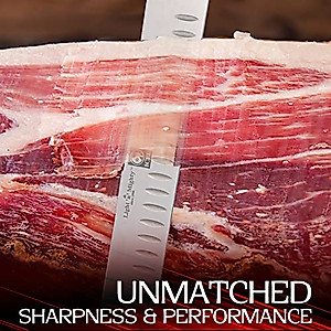 Premium 14-inch Slicing Knife With Granton Edge By Light 'n' Mighty-High Carbon German Stainless Steel Carving Knife For Meat, Whole Turkey, Brisket, Large Roasts-NSF Certified Ergonomic Ham Slicer