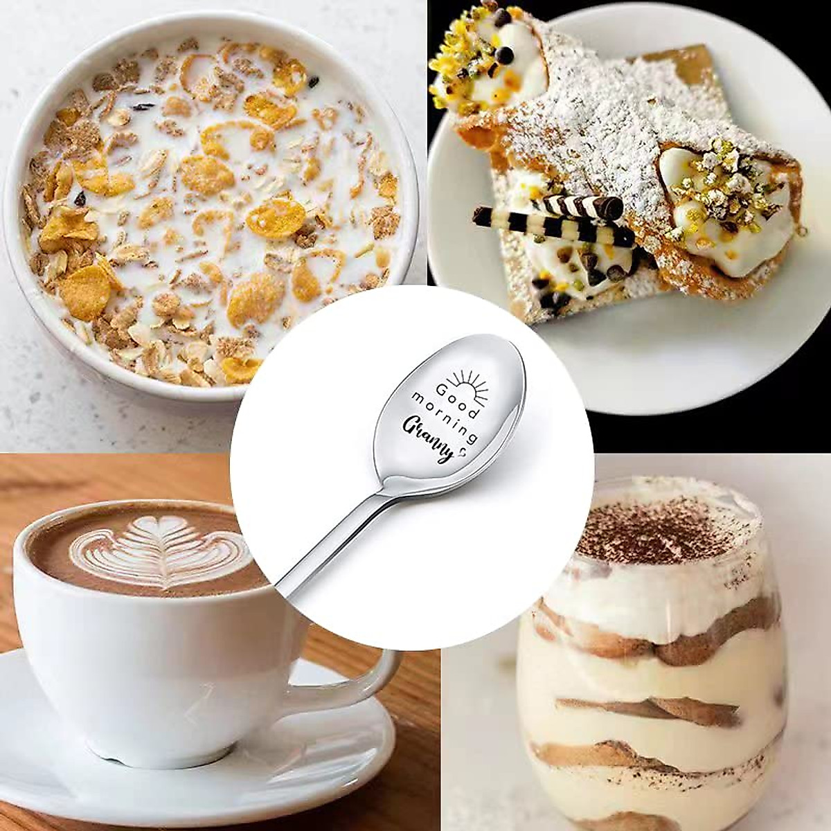 Granny Birthday Gifts for Grandma Spoon Gifts from Grandchildren, Good Morning Granny Spoon Gift for Nana Teaspoons Engraved Coffee Dessert Tea Lovers Spoons for Nanny Mothers Day Gifts