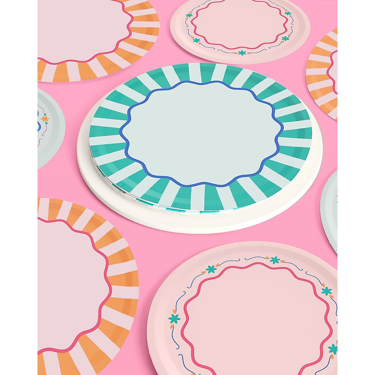 xo, Fetti Italian Summer Paper Plates - 32 pk, 16 9" plates + 16 7" plates | Bachelorette Party Decorations, Last Toast Coast, Birthday Party Supplies, Flower Baby Shower, Stripe Cake Plates