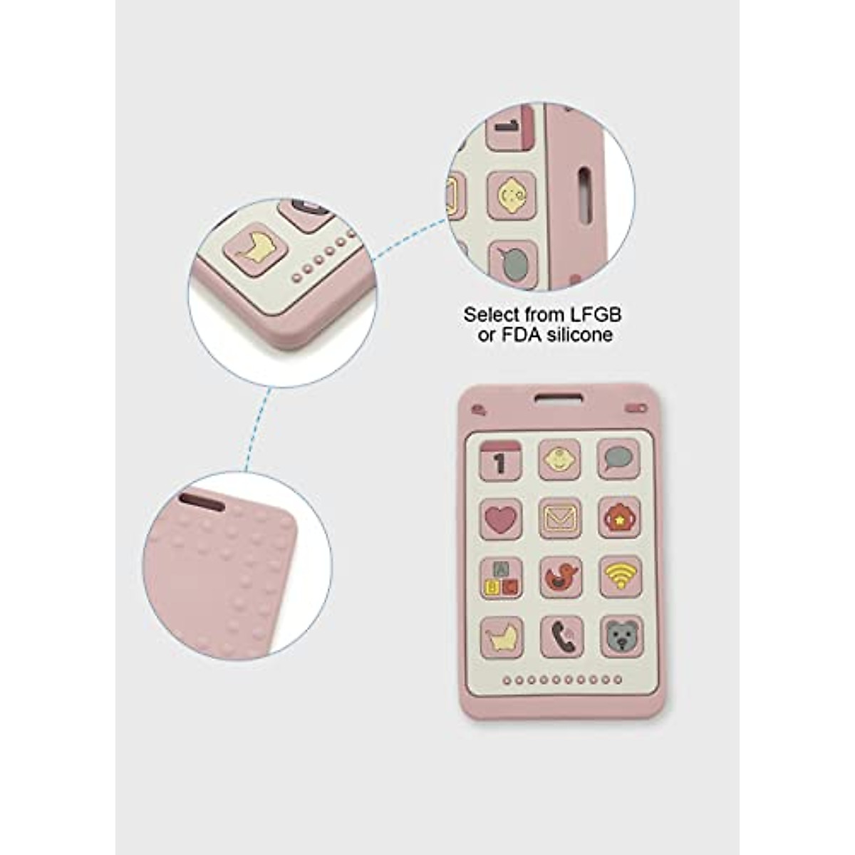 Soft Silicone Phone Shape Teether Boys Girls Baby Molar Teether Chew Toys, Teething Toy (Pink)