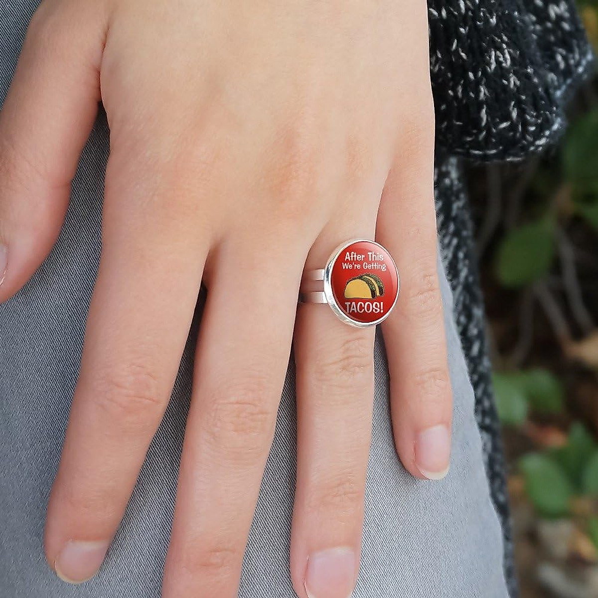GRAPHICS & MORE After this We're Getting Tacos Silver Plated Adjustable Novelty Ring