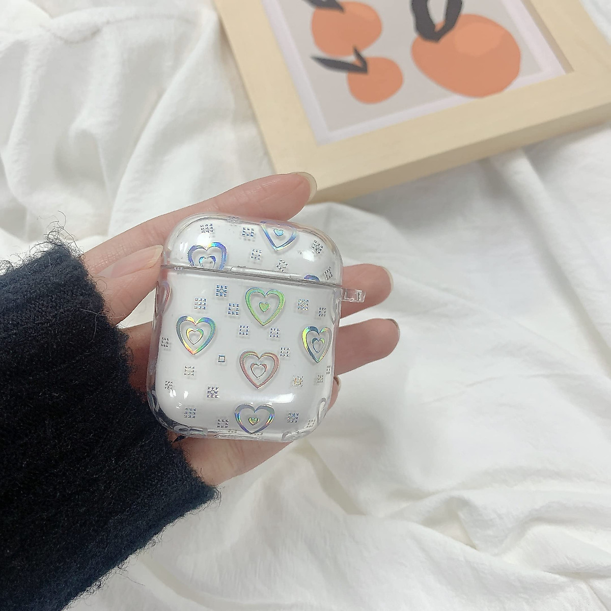 Fycyko Compatible with AirPods Case for Clear Glitter Heart Pattern for Women Girls Fashion Soft Flexible Durable Slim Shockproof AirPods Case for AirPods 2 &1-Heart-A