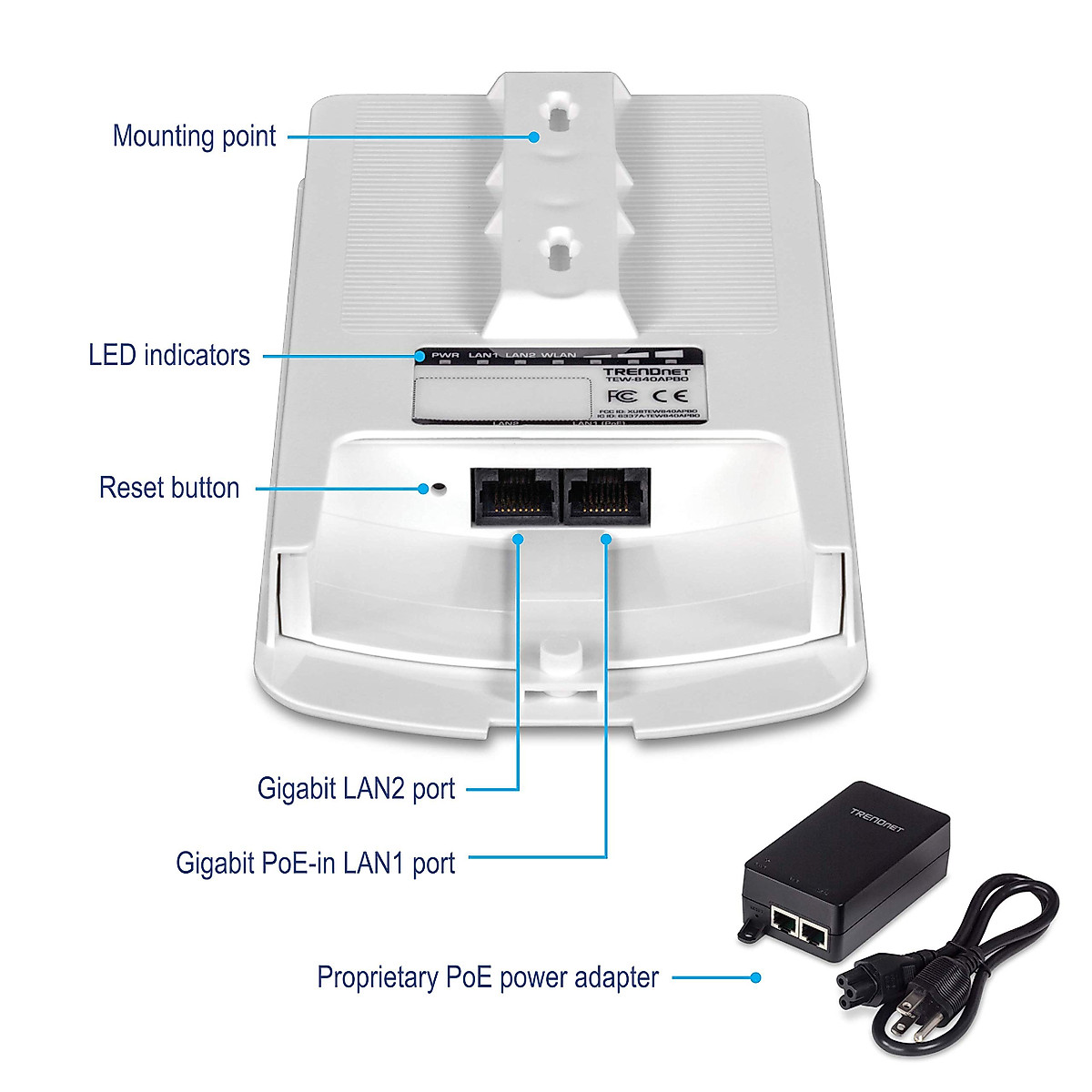 TRENDnet 14 DBI WiFi AC867 Outdoor Poe Preconfigured Point-to-Point Bridge Kit, 4 DBI Directional Antennas, for Point-to-Point WiFi Bridging Applications, 5GHz, AC867, TEW-840APBO2K (Renewed)