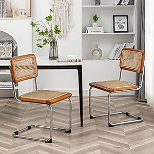 SHINEBOOM Rattan Dining Chairs Set of 2 Mid Century Modern Dining Room Chairs,Brown Rattan seat