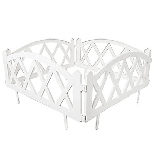 Worth Garden Plastic Fence Pickets Indoor Outdoor Protective Guard Edging Decor, White - Christmas Tree Fence - 10" H. x 95" L.