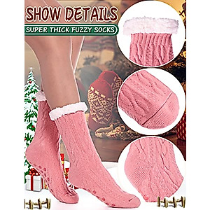 EBMORE Women Slipper Fuzzy Socks Fluffy Cozy Cabin Warm Winter Soft Thick Comfy Fleece Christmas Anti Slip Home Stocking Stuffer(Pink)