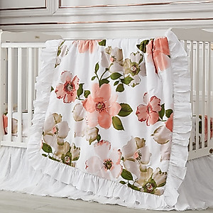 Brandream Sunny Floral Crib Bedding Sets for Girls Nursery Set 3-Piece Farmhouse Comforter Set, Baby or Toddler Fitted Sheet, Double Lace Crib Bed Skirt, Cotton