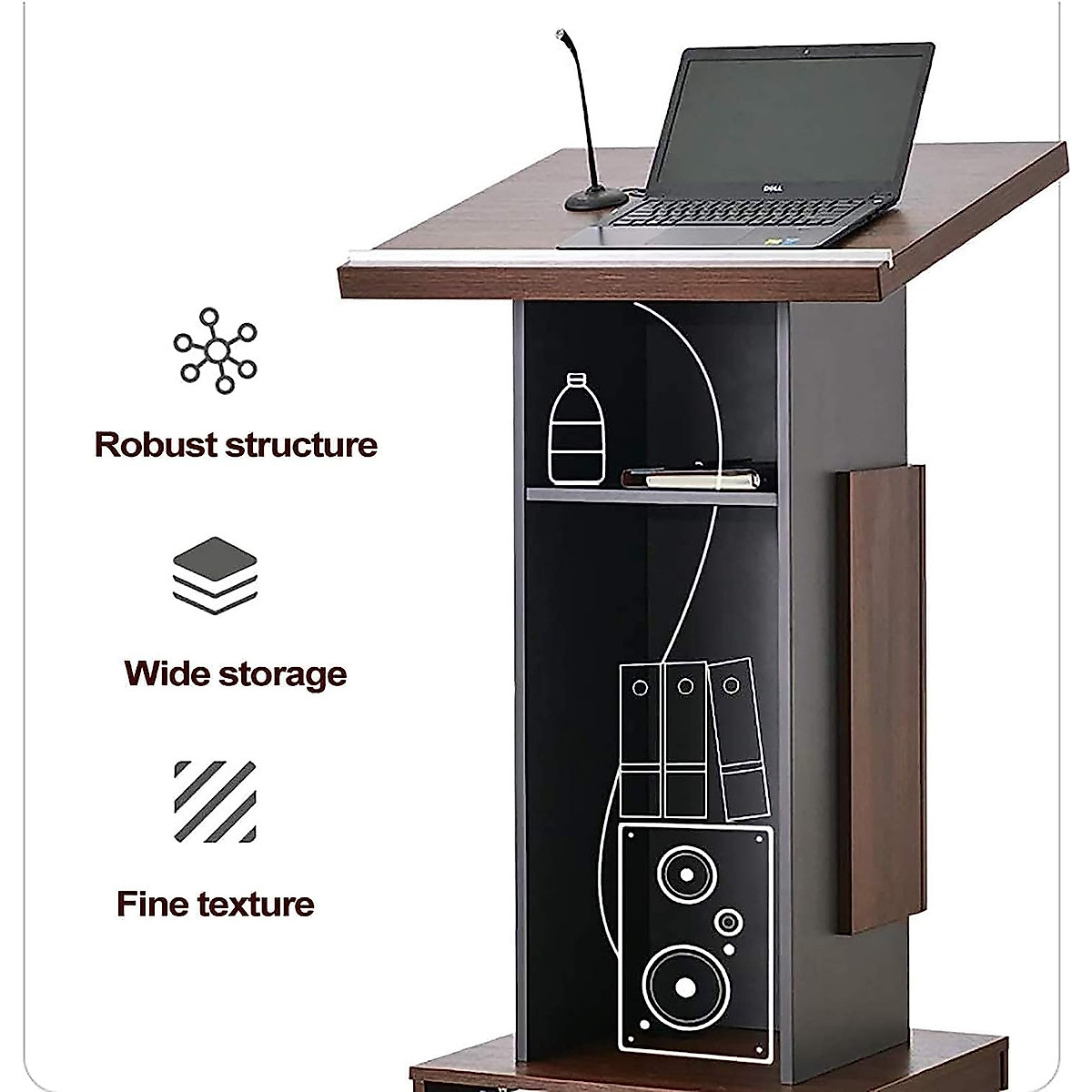 Podium Stand Luxury Lecterns Mobile Wooden Podium Inclined Floor Lectern with Locking Wheels Reception Desk 60 * 70 * 118cm Podium Stand Has Many uses