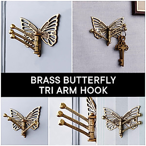 Indian Shelf Brass Butterfly Swivel Tri Arm Hook Foldable Decorative Wall Hooks 3 Prong Wall Hooks Vintage Towel Hooks Gold Coat Hooks Robe Hook Folding Coat Hooks Hangers