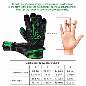 Goalie Gloves for Youth & Adult, Goalkeeper Gloves Kids with Finger Support, Black Latex Soccer Gloves for Men and Women, Junior Keeper Football Gloves for Training and Match