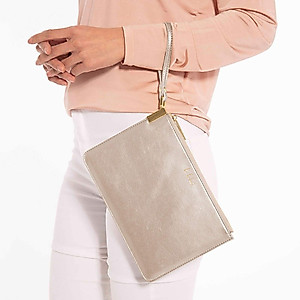 KATIE LOXTON Be Brilliant Womens Vegan Leather Secret Message Pouch Clutch Metallic Champagne