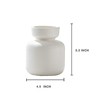 White Ceramic Flower Vase, Simplicity Vertical Textured Vase for Home Decor (White)