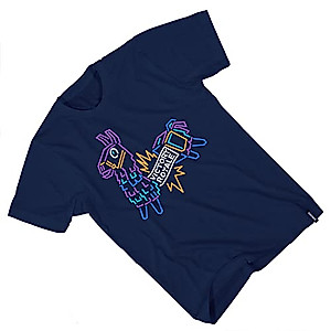 FORTNITE Boys Video Game Shirt - Squad Up, Llamas, Cuddle Team, Durr Burger, Guaco's Tacos T-Shirt (Navy Llama, X-Large)