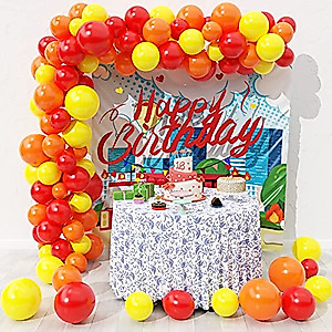 steliu Fire Truck Balloon Arch Garland Kit, 109 Pieces Red yellow and orange Latex Balloons for Baby Shower Wedding Birthday Graduation Anniversary Firefighter Party Background Decorations (red)