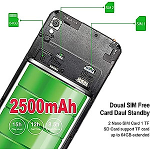 KXD 6A Unlocked Cell Phone | 3G Smartphone | 5.5” Full-Screen Display | 2500mAh Battery | 8MP + 5MP Camera | Dual SIM Android Phone | 8GB ROM | US Version | Black