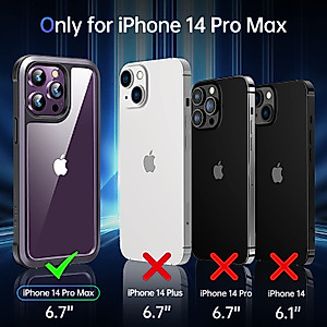 Meifigno Rainbow Series for iPhone 14 Pro Max Case with Aluminum Frame & 3X Shockproof Bumper & Clear Back, [3X Military Grade Drop Protection], Protective Phone Case iPhone 14 Pro Max, Lavender