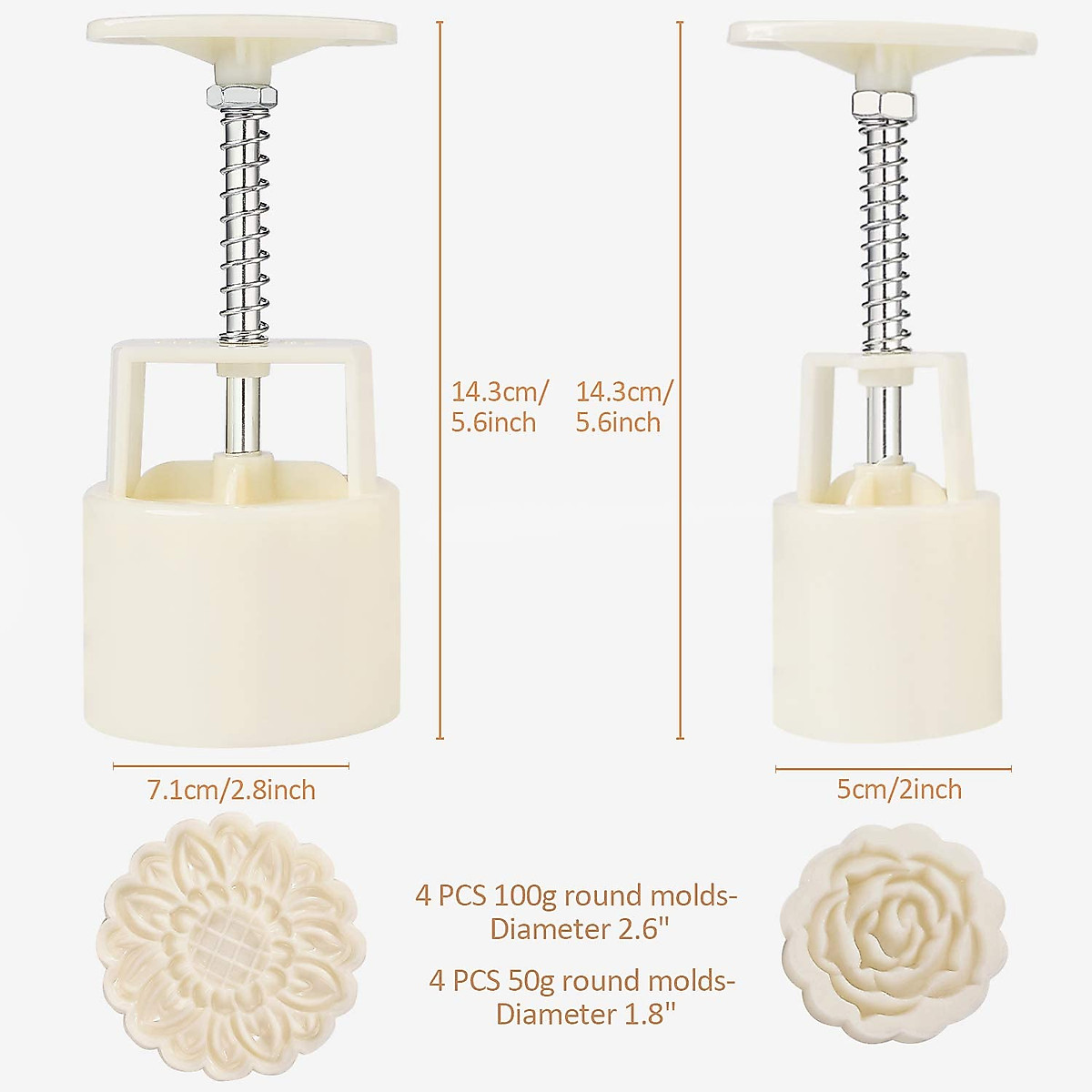 Barelove Bath Bombs Moon Cake Molds Kit, with 8 PCS 3D Thick Floral Shaped Stamps for 2 Sets, Mid-Autumn Festival Decoration Pastry Cookie Soap Hand-Pressure Mooncake Maker Cutter Tools Set (50g+100g)