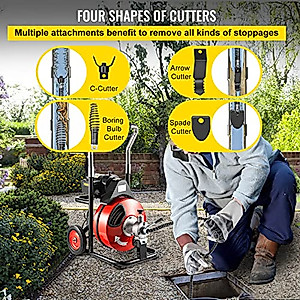 VEVOR Drain Cleaner Machine 100 Ft x 3/8 Inch Auto Feed Drain Cleaning Machine Fits 1 to 4 Inch Pipes, Portable Drain Auger Cleaner with 8 Auger Bits, Electric Drain Auger Plumbing Tool