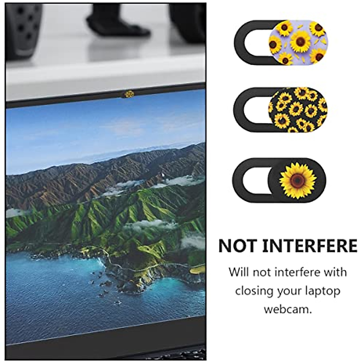 KOMBIUDA Ipads 3pcs Ultra- Your Computer Prvacy Ultra-Thin Slide Slider Lens Webcam Sunflower Laptop Cover Visual Printed Thin Privacy Camera Lid Universal Cartoon Webcam Cover