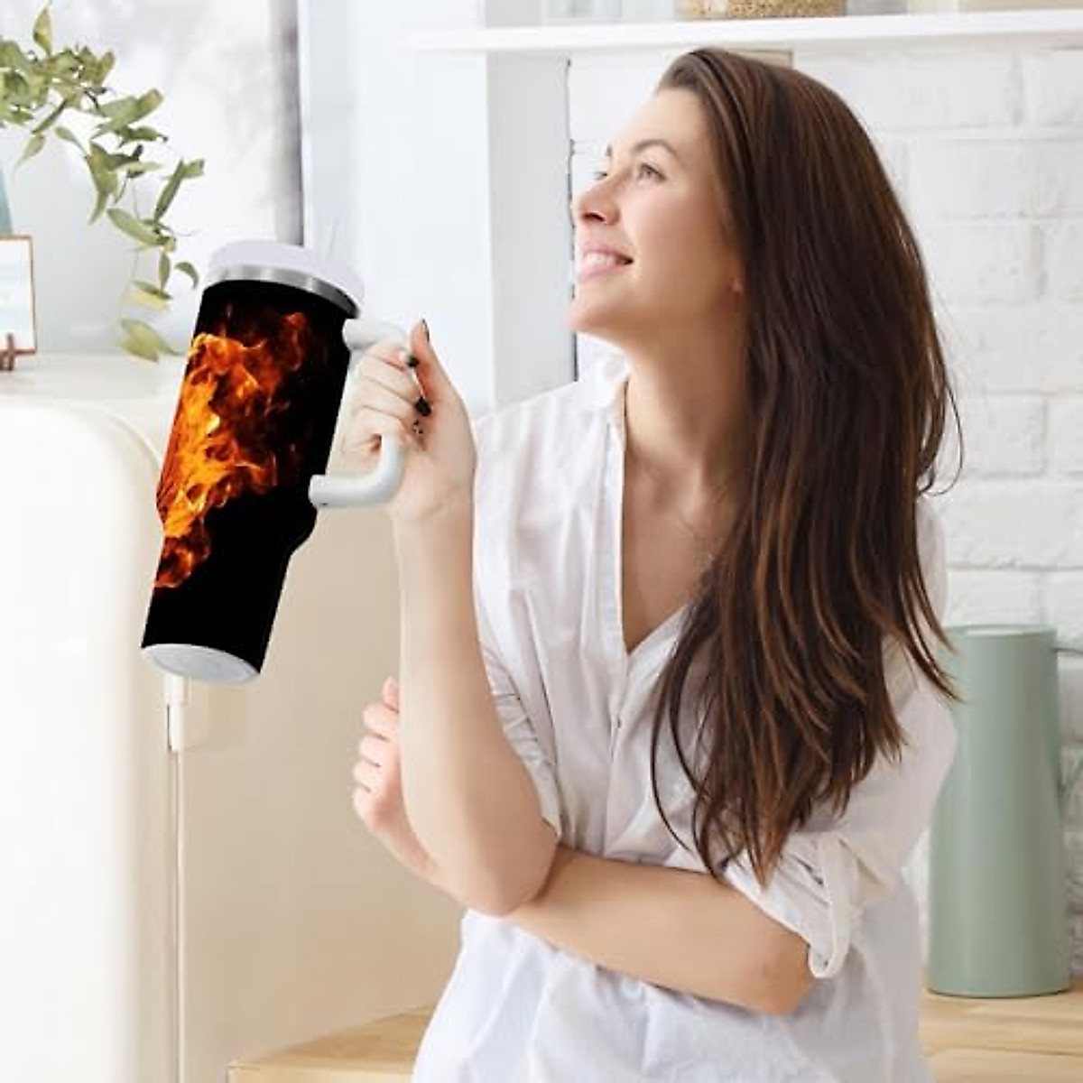 Caikeny Insulated Tumblers with Lid and Straw Basketball Sports 30 oz Reusable Stainless Steel Cup Water Fire Water Bottle Coffee Travel Tumbler Mug for Women Men