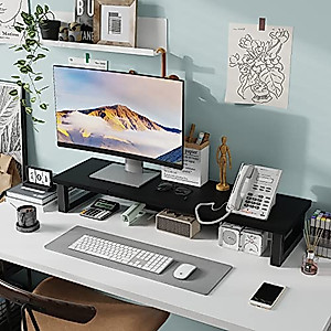 WESTREE Dual Monitor Stand Riser, Wood and Steel Monitor Stand Riser, Computer Monitor Stand for 2 Monitors, Multi-Purpose Desktop Storage Stand for Computer,Laptop,Printer,TV