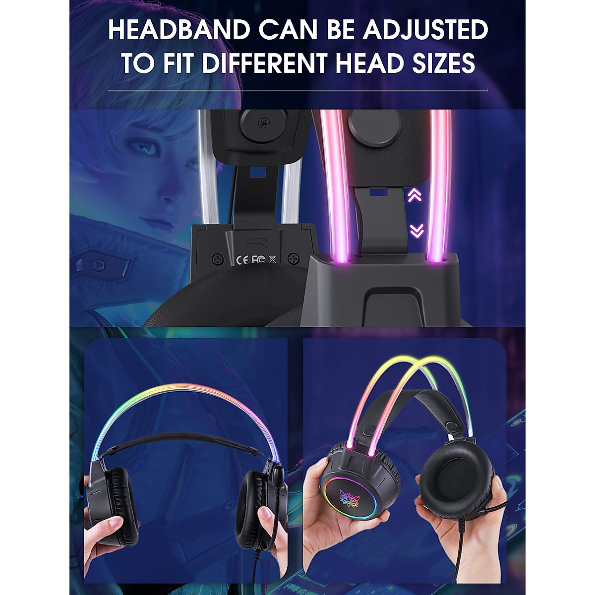 Gaming Headset with Mic, 3.5mm Lightweight Headphones with RGB Aluminum Frame, Surround Sound, Compatible with PS4 PS5 Xbox One(Adapter Not Included) PC Mobile Phone (Black)