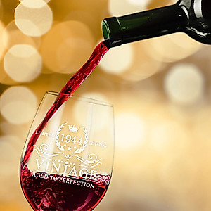 80th Birthday Gifts for Women Men - Vintage 1944 Limited Edition Stemless Wine Glass 15 oz- 80 Year Old Women Gifts -80th Birthday Gift and Home Use - 80 Year Old Birthday Party Decorations - 1 PACK