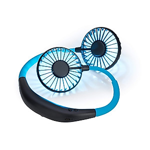 Wireless Express LED Neck Fan with Neckband - Lightweight Small Fan - Portable Mini USB Fan - Rechargeable Personal Fan (Blue)