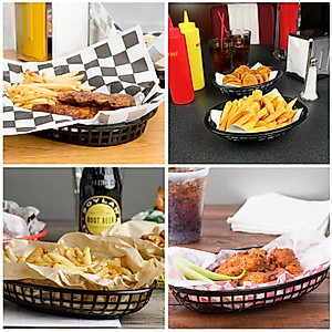 CertBuy 24 Pack Fast Food Baskets 10.5" x 7" Food Service Baskets Plastic Food Basket Plastic Oval Restaurant Basket for Fast Food Restaurant Burgers Sandwiches Fries (Black)