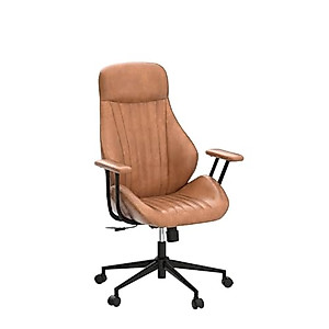 ovios Office Chair, Mid Century Modern Chair with Lumbar Support, Ergonomic High Back Suede Leather Executive Chair with Swivel Rolling Wheels, Brown