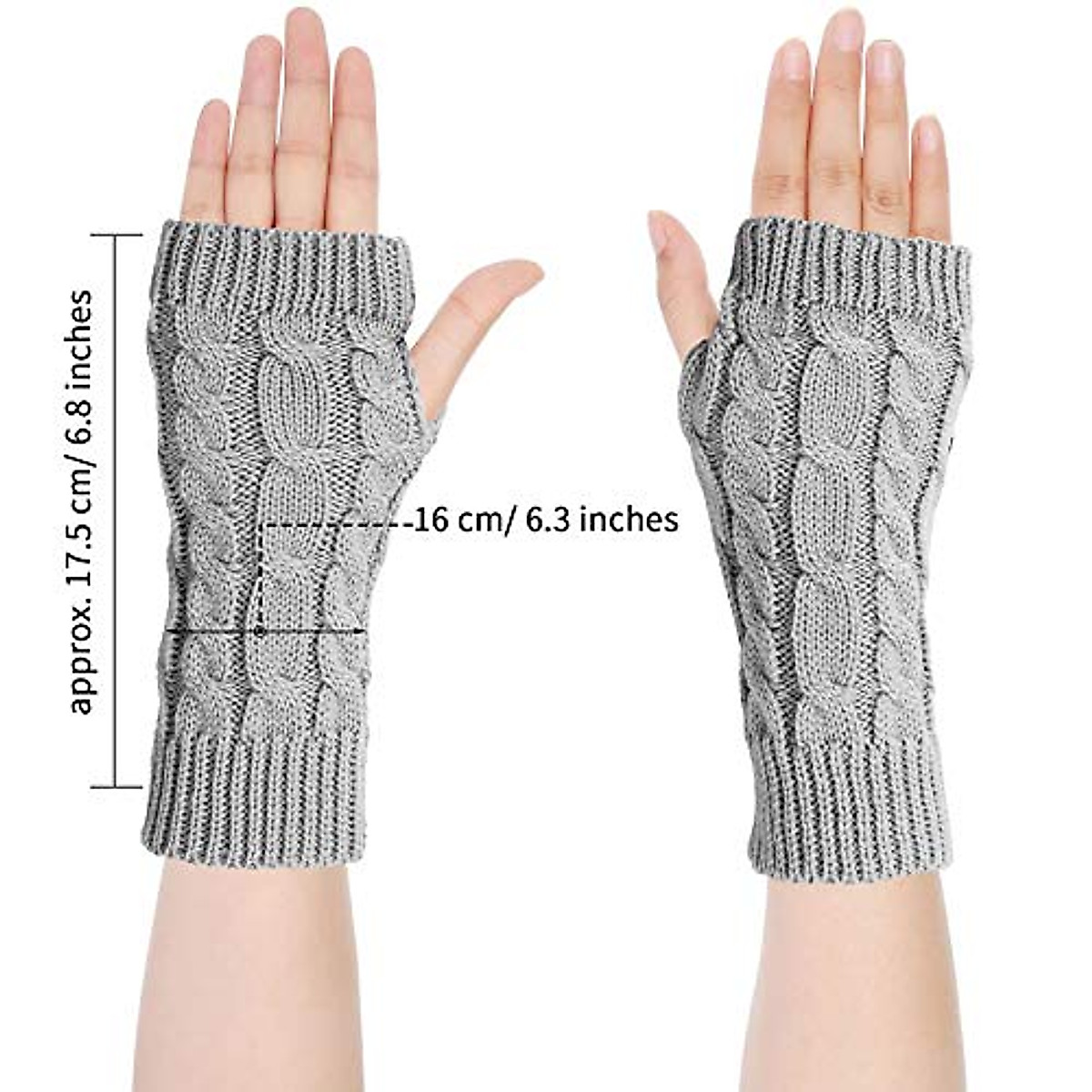 Loritta 4 Pairs Womens Fingerless Gloves Winter Warm Knit Crochet Thumbhole Arm Warmers, Beige/Light Grey/Dark Grey/Black
