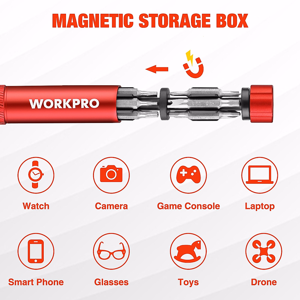 WORKPRO 24-in-1 Precision Screwdriver Sets, Pen Style Manual Screwdriver, 24 pcs Tough S2 Steel Small Screwdriver Bits, Ideal for Eyeglass, Watch, Laptop, Phone, Jewelry and Electronic, Red