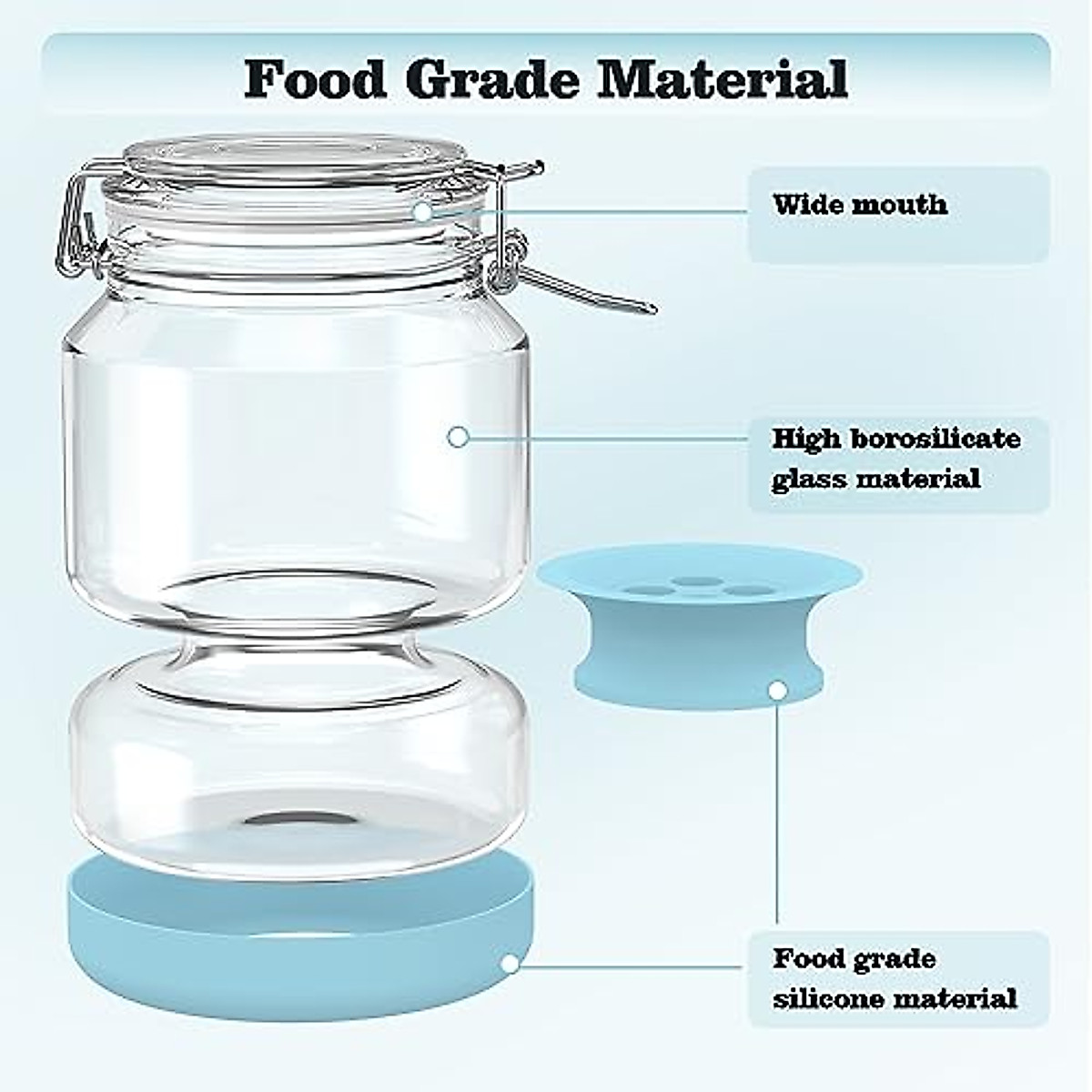 Trtyldt Glass Pickle Jar with Strainer Flip,Hourglass Pickle Juice Separator Jar for Olives,Gherkins or Sliced Pickles, 40.5oz Pickle Container Refrigerator Dishwasher Safe (light blue)