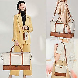 IBFUN Overnight Bags for Women, Large Travel Duffel garment Bag for Women with Shoes Compartment, Carry on Bag for Airplanes Men Leather Travel Business Essential Toiletry Gift 3Pcs