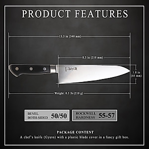 Syosaku Japanese Chef Knife Premium Molybdenum Stainless Steel, Gyuto 8.3-inch (210mm)