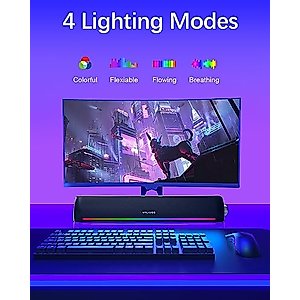 Computer Speakers, Hi-Fi Sound Quality Computer Sound Bar, Bluetooth 5.0 & 3.5mm Wired PC Speakers with 4 Dynamic Lighting Modes, USB Powered Speakers for PC, Desktop, Laptops, Phones, Monitors, Xbox