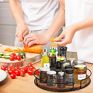 Lazy Susan Organizer, HYMENEX Lazy Susan Turntable for Cabinet Acacia Wood Lazy Susan for Table 13-inch Lazy Susan Organizer for Cabinet Spice Fridge Pantry Countertop, 360 Degree Turntable