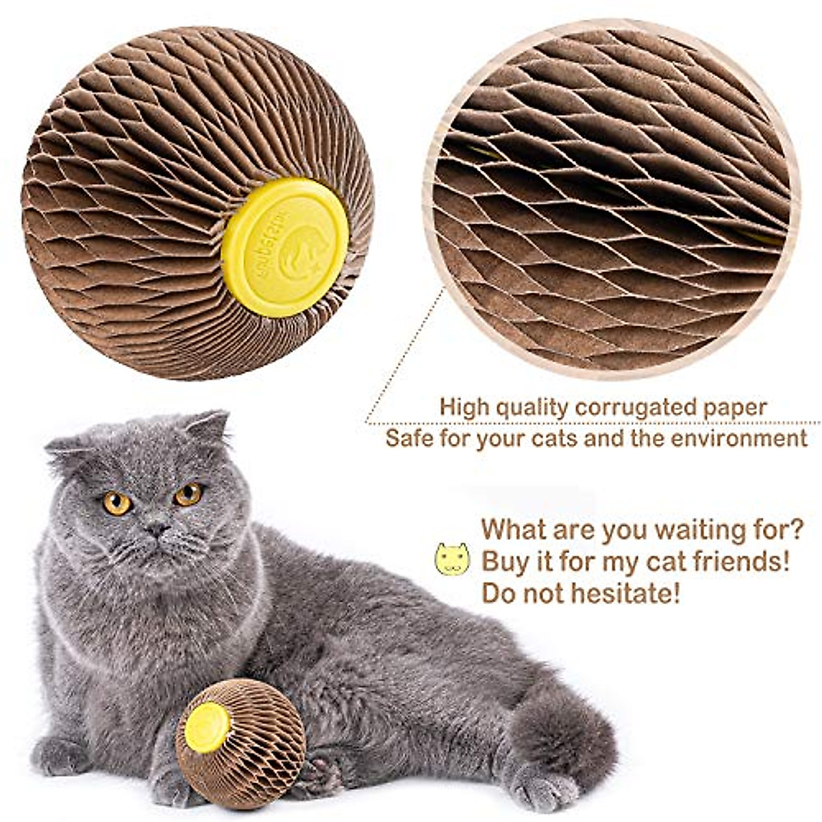 AREIIA Catnip Ball Toy for Cats Catnip Refillable Scratcher Ball Kitty's Faithful Playmate Reduce Obesity and Loneliness CSB01BR