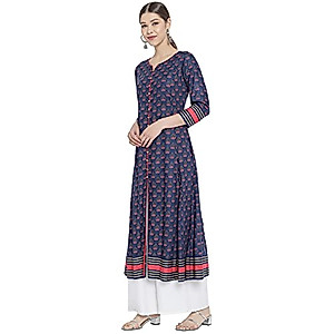 Yash Gallery Women's Plus Size Floral Printed Anarkali kurta (Blue)