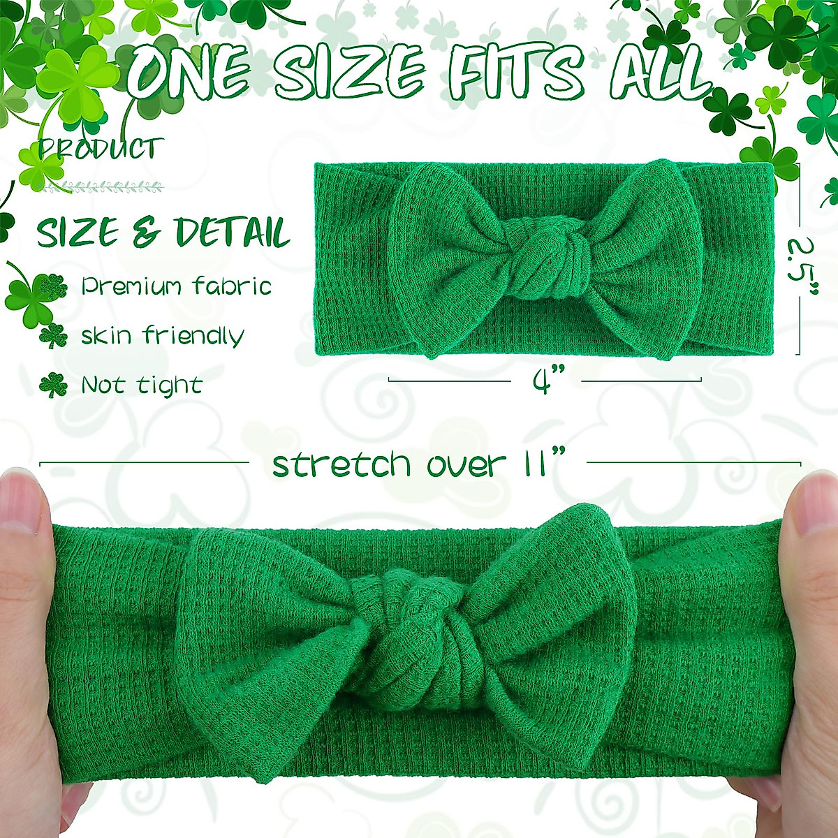 Lanmerry St. Patrick's Day Baby Headbands with Bows Green Baby Bow Waffle Elastics Baby Hair Bows Hair Accessories Newborn Infant Toddler Hairbands Headwrap Kids 3 Packs Black White Green