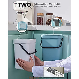 MONGTINGLU 1.3 Gallon Small Trash Can with Lid - Countertop Food Waste Bin, Kitchen Hanging Trash Can for Cabinet Door/Under Sink, Small Garbage Can for Desk, 5L(Subtle Blue)