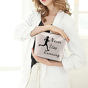 JNIAP Runner Make up Bag Never Stop Running Lover Cosmetic Pouch Zipper Canvas Bag Track Marathon Runner Gifts for Women (Running Bag)