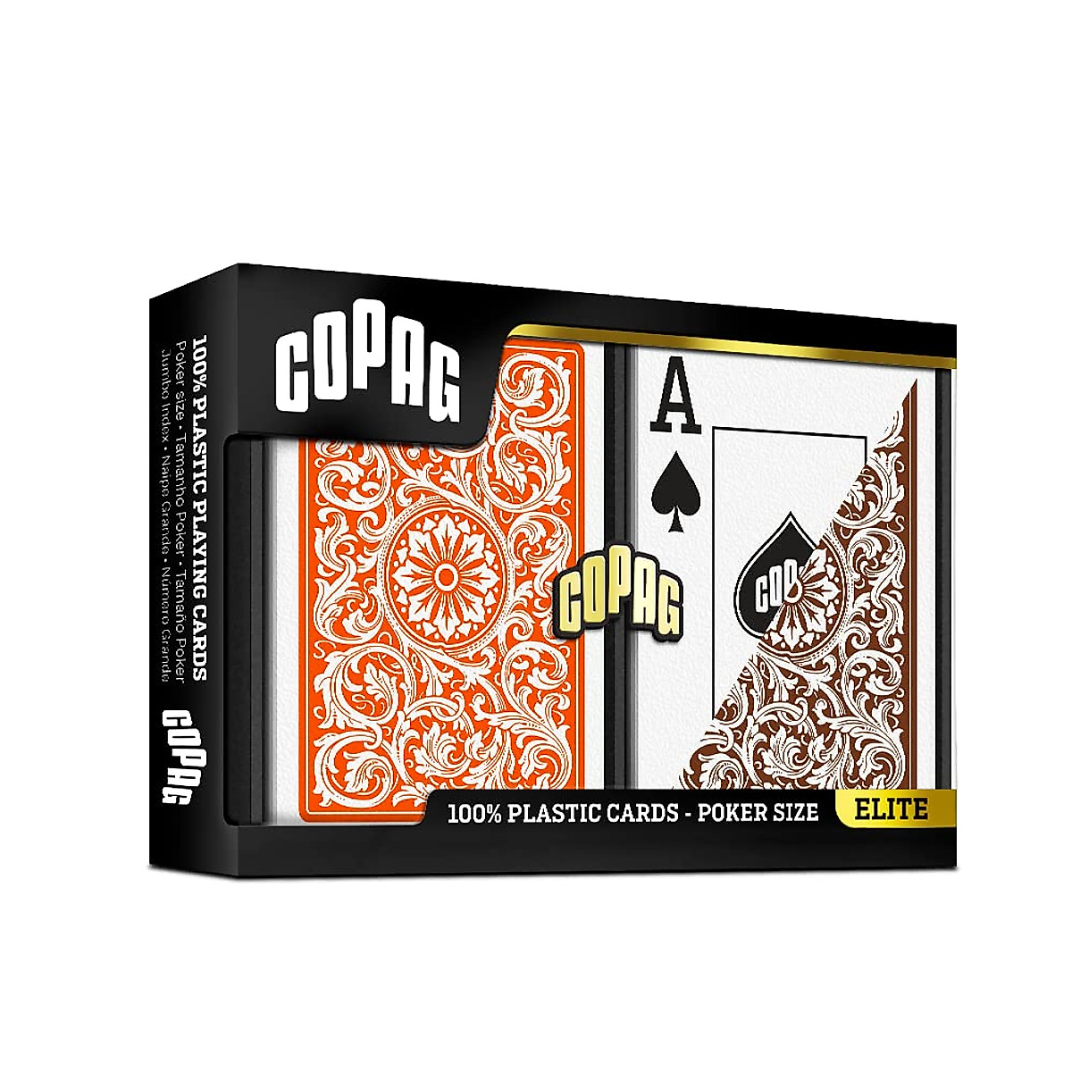 Copag 1546 Design 100% Plastic Playing Cards, Poker Size (Standard) Jumbo Index Orange/Brown Double Deck Set