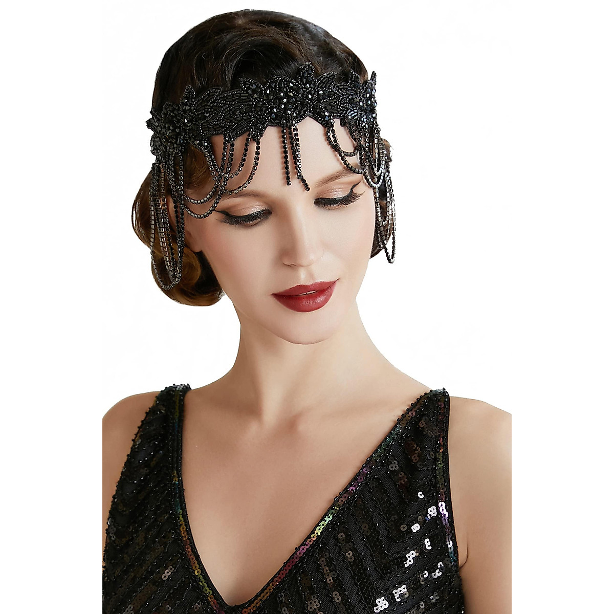 BABEYOND 1920s Accessories for Women - Great Gatsby Accessories Flapper Headband Headpiece Pearl Necklace Gloves for Women