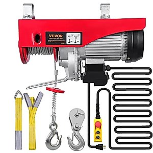 Happybuy 440 lbs Lift Electric Hoist, 110V Electric Winch with Zinc-Plated Steel Wire, 39.4 ft Lifting Garage Lift Hoist with 14ft Remote Control for Garage, Factories, Warehouses,Verandahs