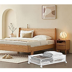 RUTILY Under Bed Storage Containers with Wheels Foldable Bedroom Under Bed Storage Organizer with Handles,Rolling Under Bed Storage Drawer Basket for Clothing, Books, Toys, Shoes (2 pack, white)