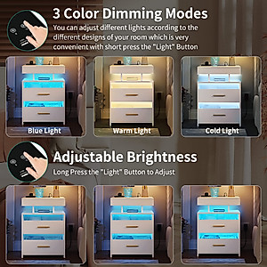 YITAHOME LED Nightstand with Wireless Charging Station, USB & Type-C Ports, Smart Night Stands with 2 Drawers for Bedroom, Modern Bedside Tables with Embedded LED Light Strip, Human Body Induction