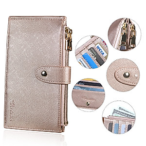 Travelambo Wallet Women RFID Blocking Bifold Multi Card Wallet Case with Zipper Pocket RFID Wallet Women