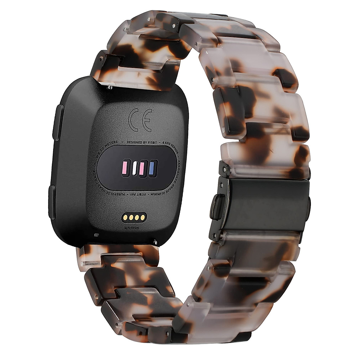 AWSMOR Compatible with Fitbit Versa 2 /Versa/Versa Lite Band Women men Resin Wristbands Strap with Metal Stainless Steel Buckle Replacement for Fitbit Versa 2 Smartwatch（Tortoise Flower）